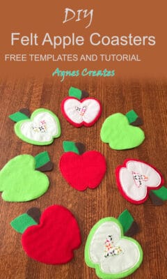 How To Sew Felt Apple Coasters Free PDF Template - Agnes Creates
